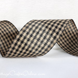 Wired Ribbon, 2.5 Wide", Black and Beige Tan Gingham Check - TEN YARD ...