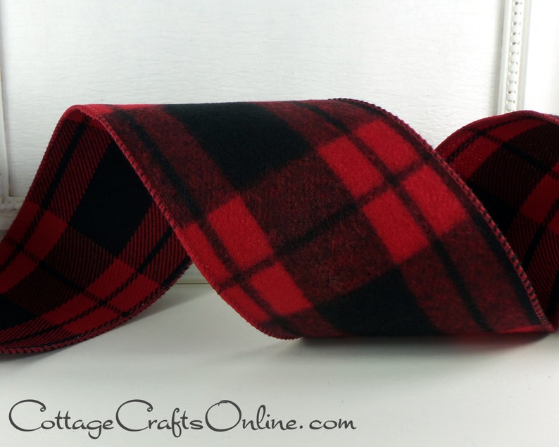 Buffalo Plaid Christmas Wired Ribbon 4 Red And Black Etsy
