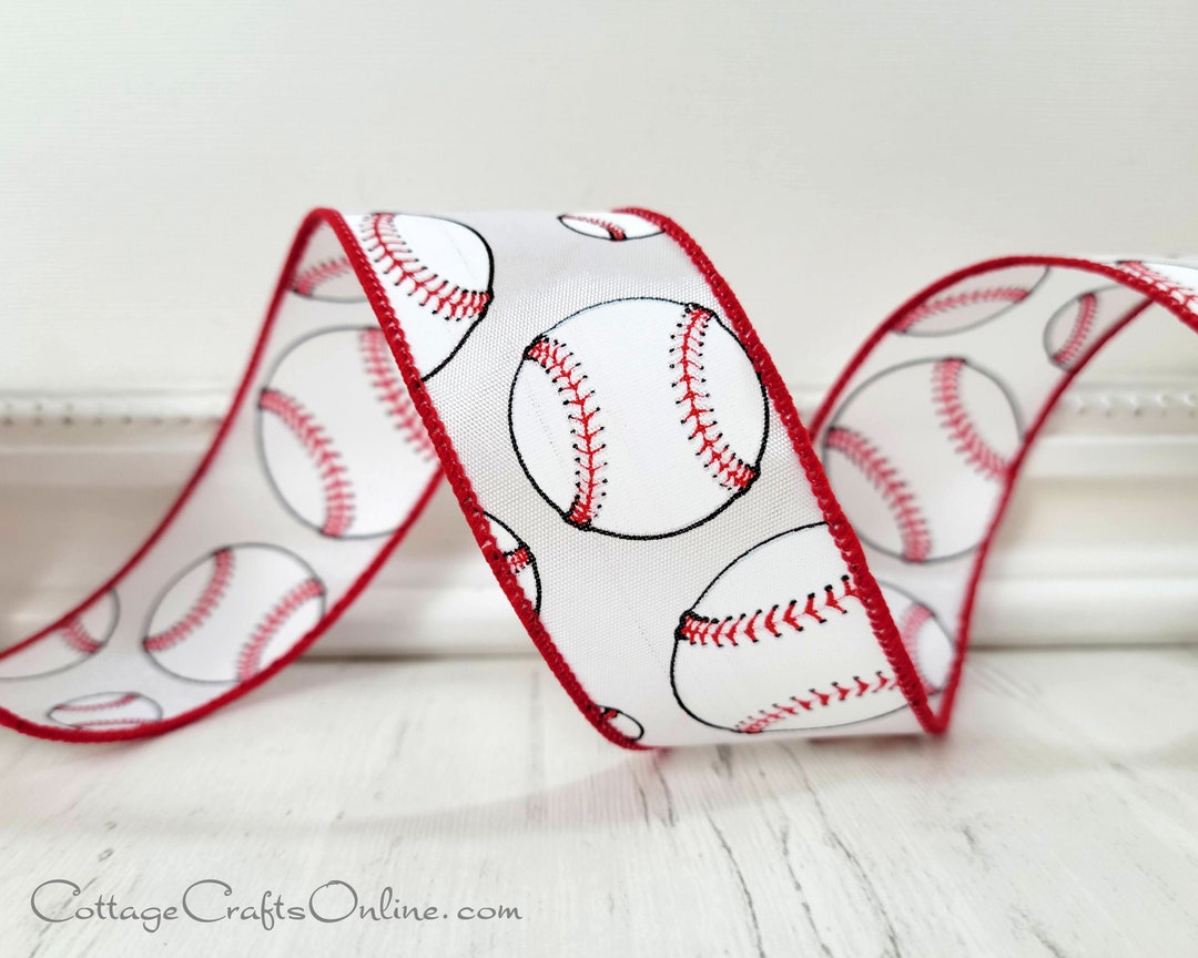 Wired Ribbon, 1.5" Wide, Baseball Sports Print - TEN YARD ROLL ...