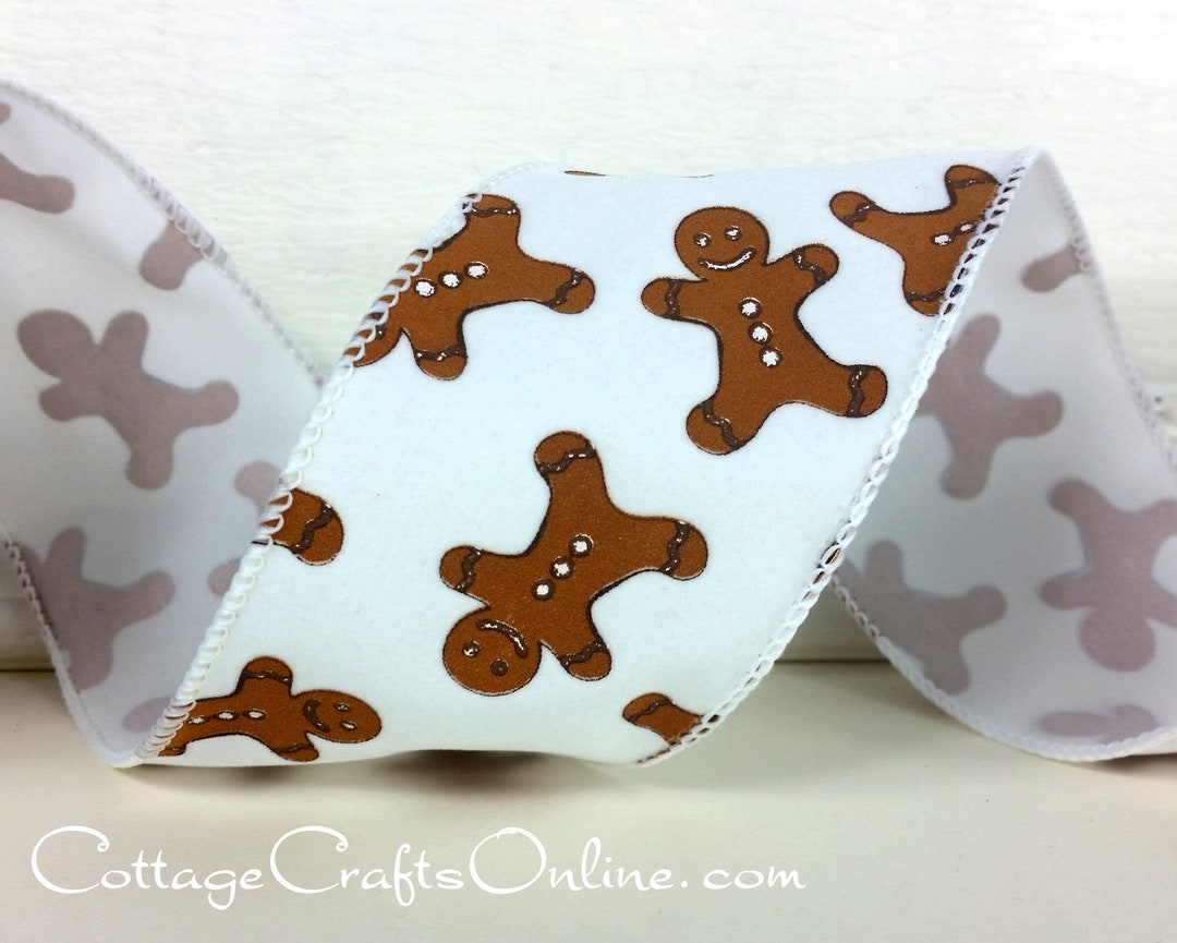 Christmas Wired Ribbon, 2.5", Gingerbread People Cookies - THREE YARDS ...