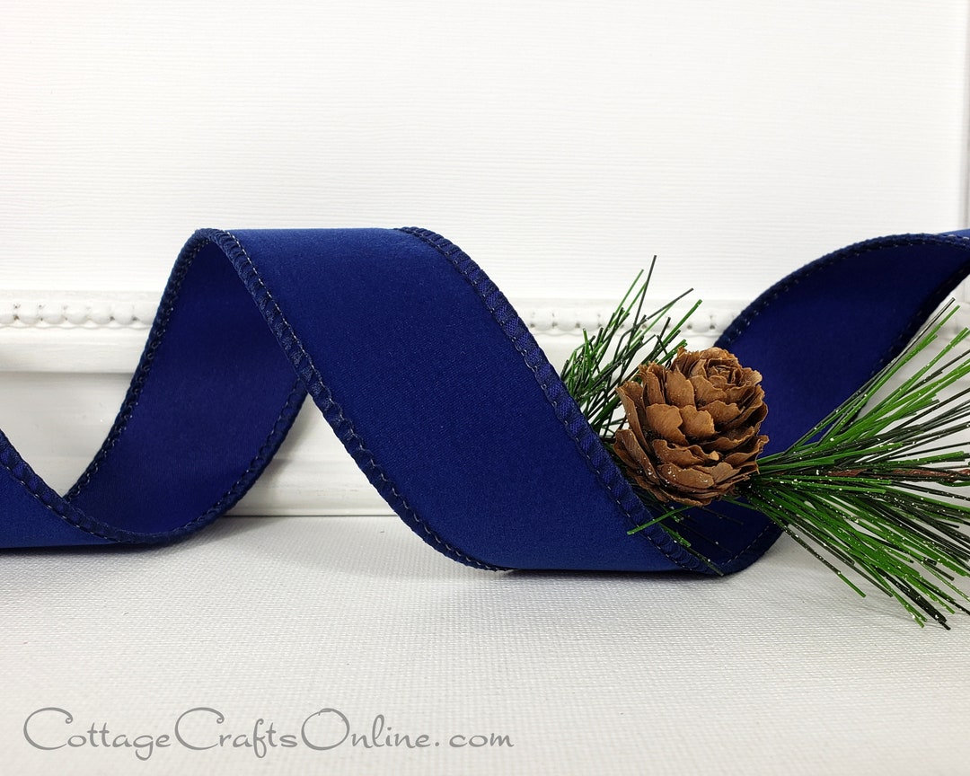 Wired Ribbon, 1.5 Wide, Navy Blue Velvet Suede Finish TEN YARD ROLL ...
