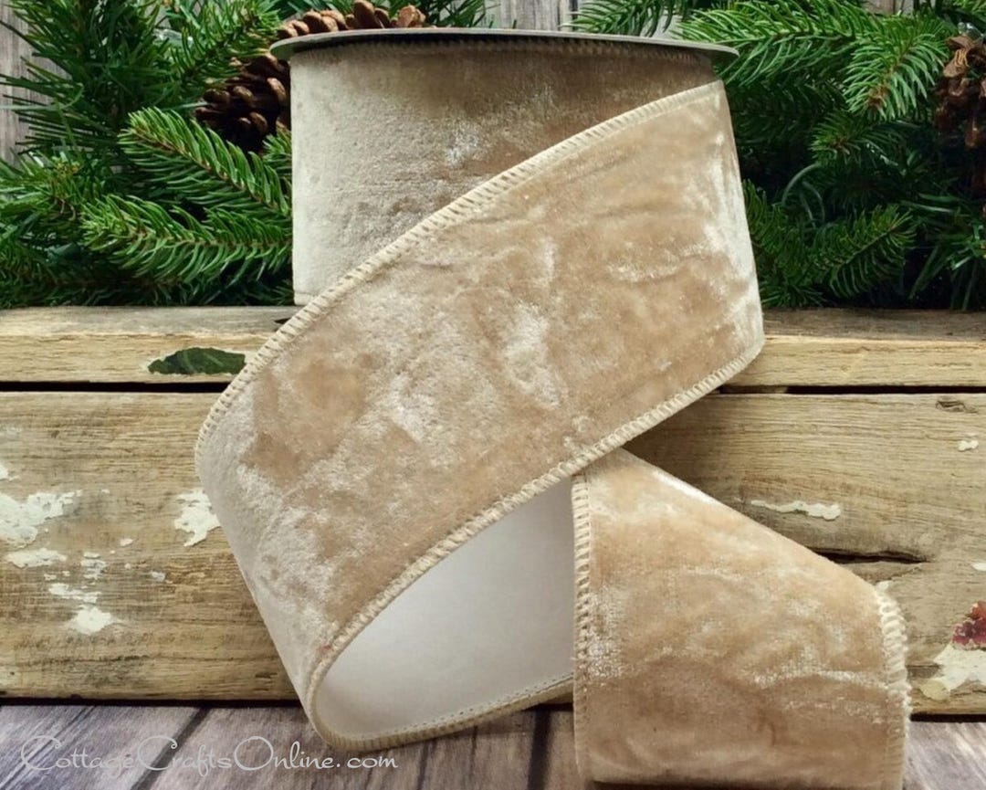 D. Stevens Wired Ribbon, 2.5" Beige Crushed Velvet - TEN YARD ROLL ...