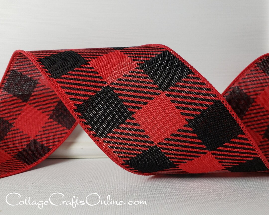 Christmas Wired Buffalo Check Ribbon, 2.5" Red and Black Bold Check ...
