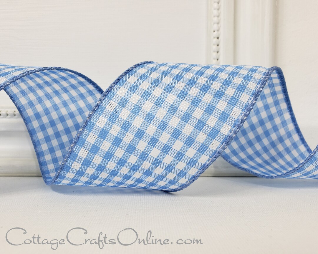 THREE YARDS, 2.5", Light Blue and White Gingham Check Plaid Wired ...