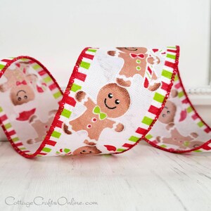 Christmas Wired Ribbon, 2.5", Gingerbread People, Tree, Candy Cane ...