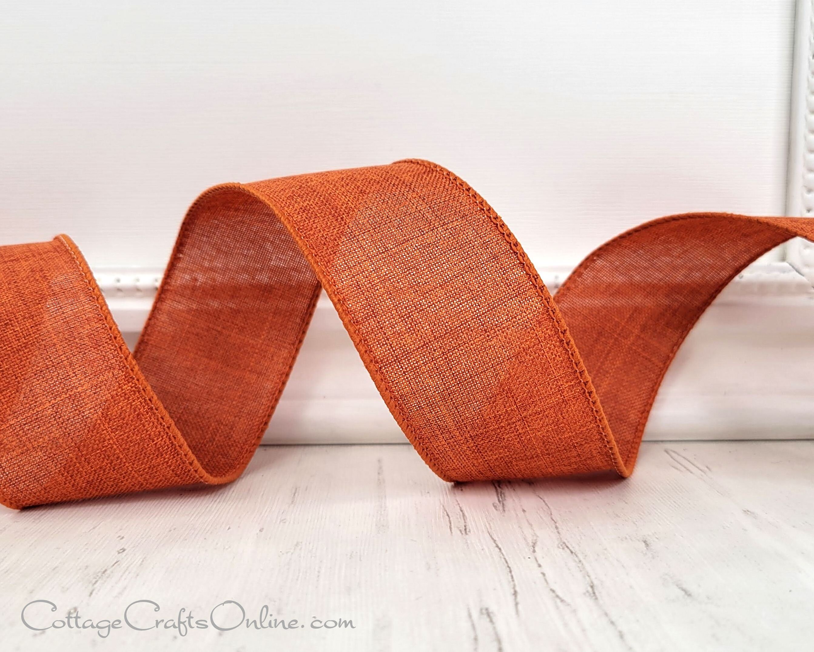 Fall Wired Ribbon, 1.5", Rust Burnt Orange Faux Linen - TEN YARD ROLL ...