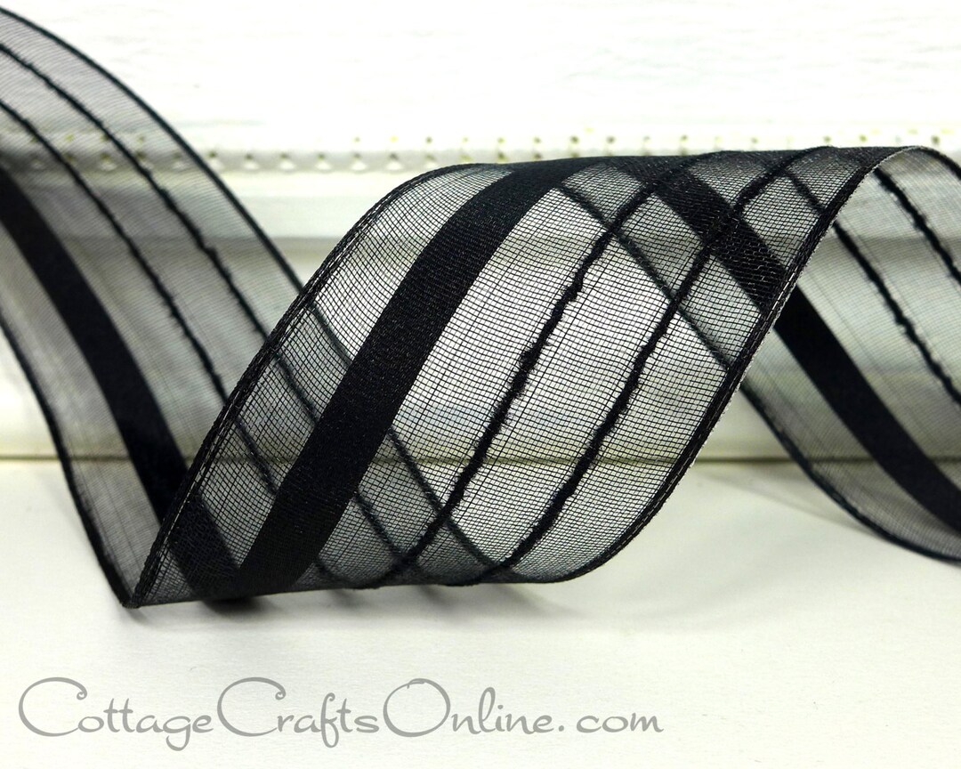 SEVEN YARDS, Wired Ribbon, 1.5", Black Striped Semi-sheer - Offray ...