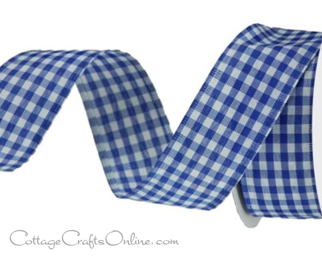 Wired Ribbon 1.5, Royal Navy Blue and White Gingham Check Plaid TEN ...