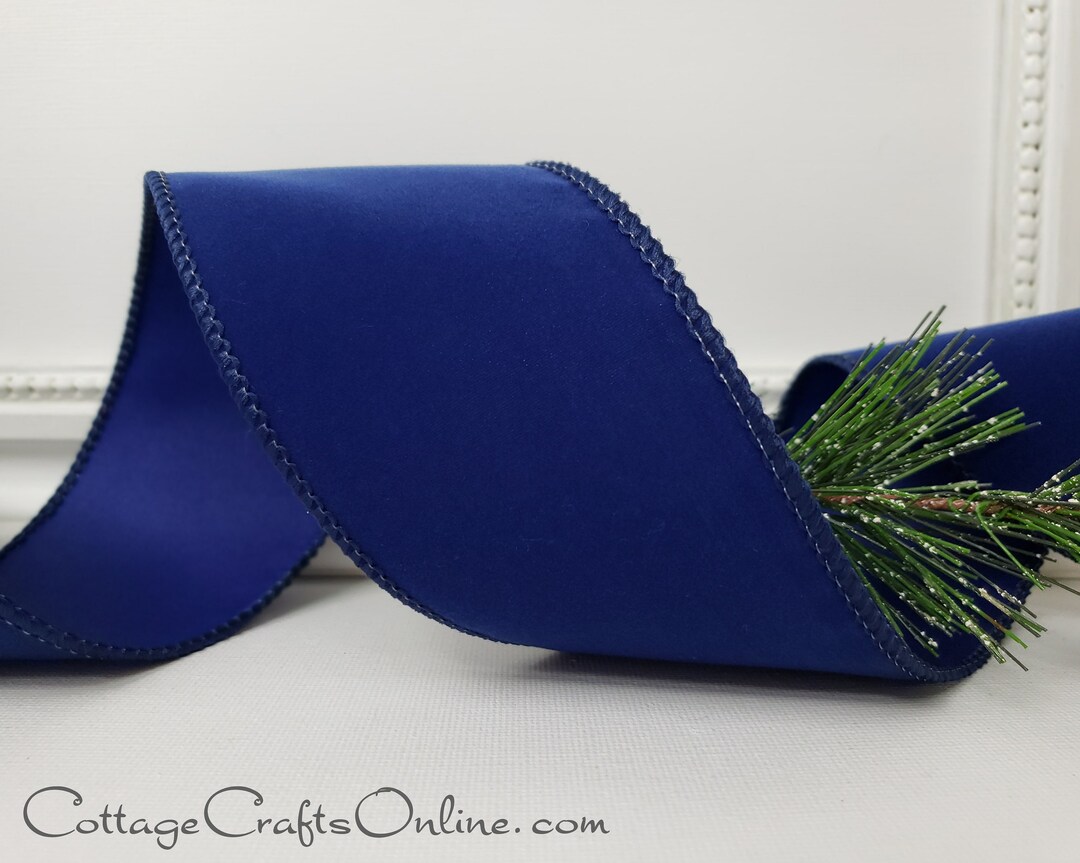 Wired Ribbon, 2.5" Wide, Navy Blue Velvet Suede Finish - TEN YARD ROLL ...