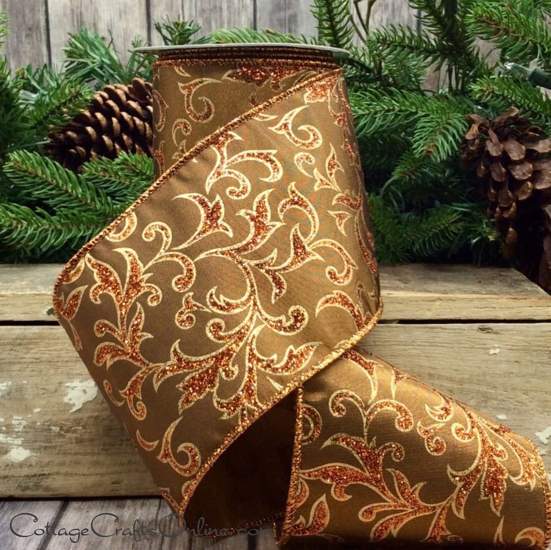 D Stevens Wired Ribbon, 4, Copper, Brown, Glitter TEN YARD ROLL ...