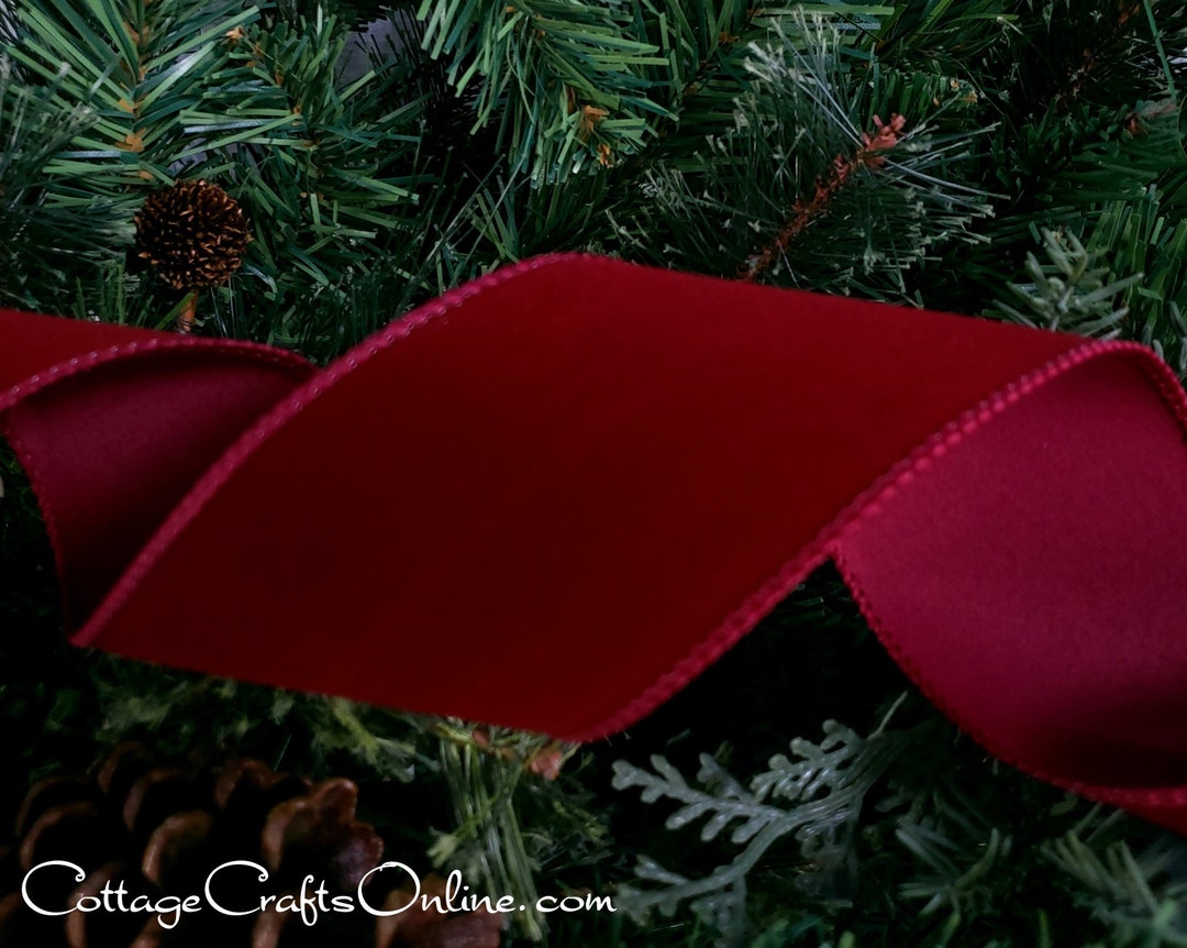 Christmas Wired Ribbon, 2.5" Wide, Burgundy Red Velvet - TEN YARD ROLL ...