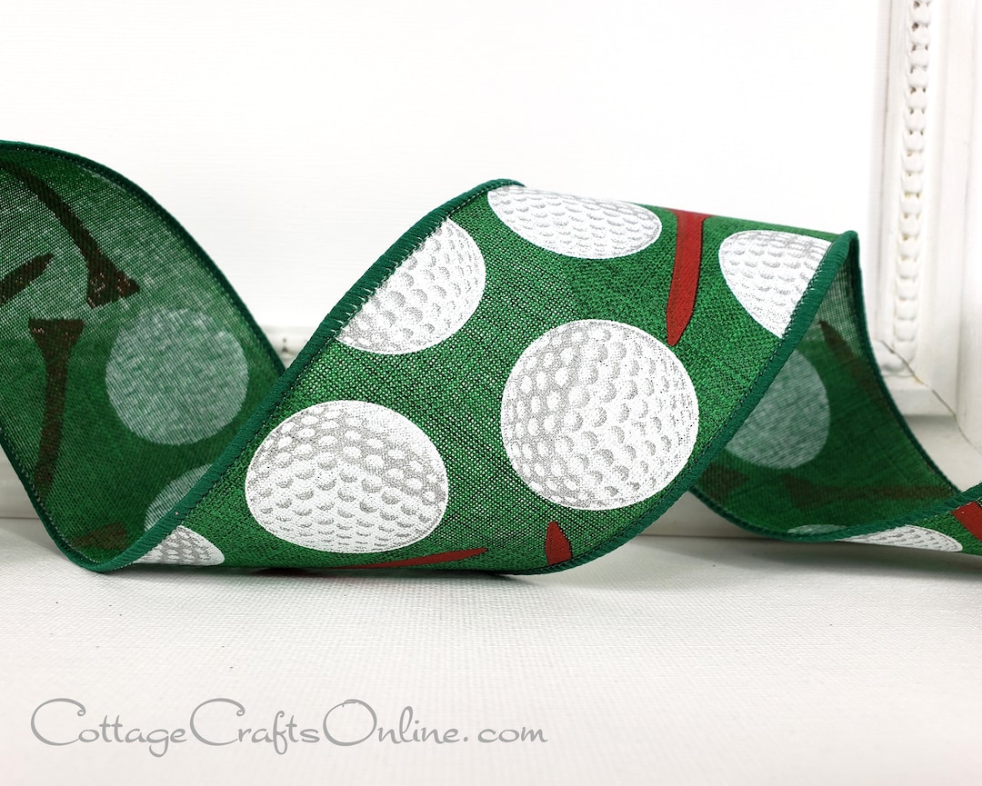 Wired Ribbon, 2.5", Golf Balls, Tees Print - TEN YARD ROLL - Red Tees ...
