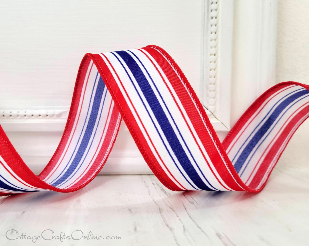 Red White Blue Striped Wired Ribbon, 1.5" Wide, TEN YARD ROLL ~ Hill 9 ...