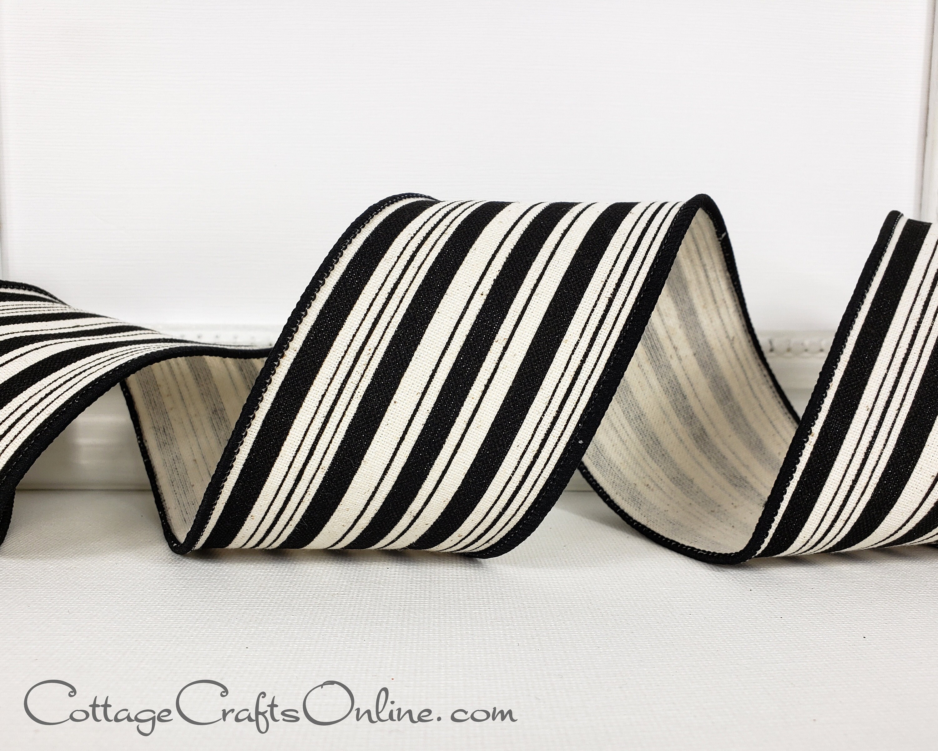 Wired Ribbon, 2.5", Black and Ivory Stripe - TEN YARD ROLL ~ Vern ...