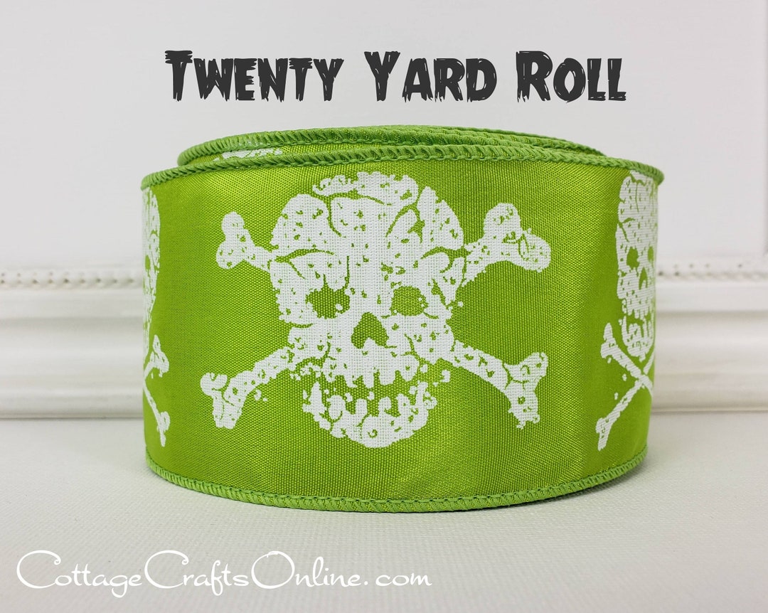 TWENTY YARD Roll, 2 1/2, Halloween Wired Ribbon, Skull & Crossbones ...