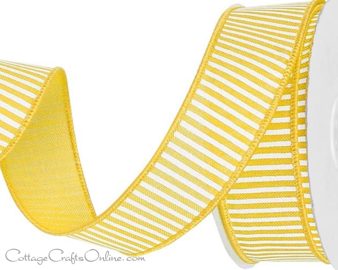Yellow and White Thin Stripe Wired Ribbon, 1.5" Wide, - TEN YARD ROLL ...