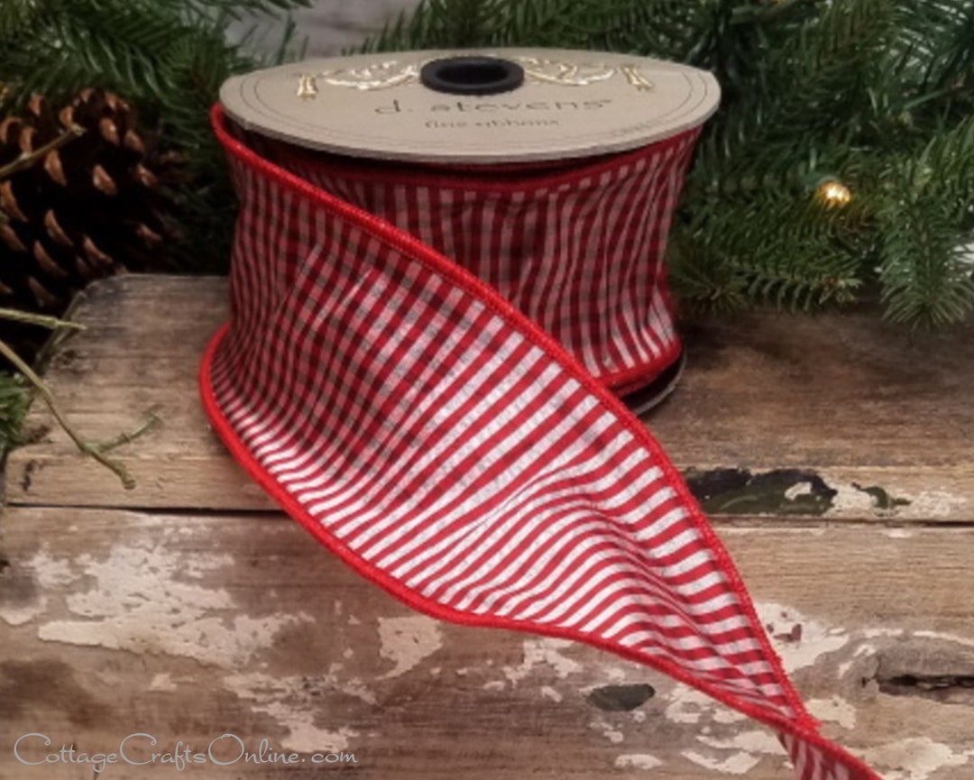 D. Stevens Wired Ribbon 2.5 Wide Red Stripe Check - Etsy