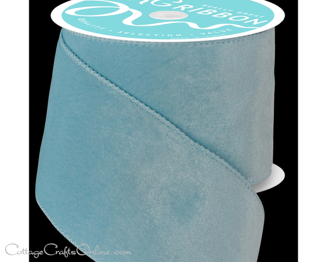 Wired Ribbon, 4" Wide, Ice Blue Velvet, Satin Back - TEN YARD ROLL ...