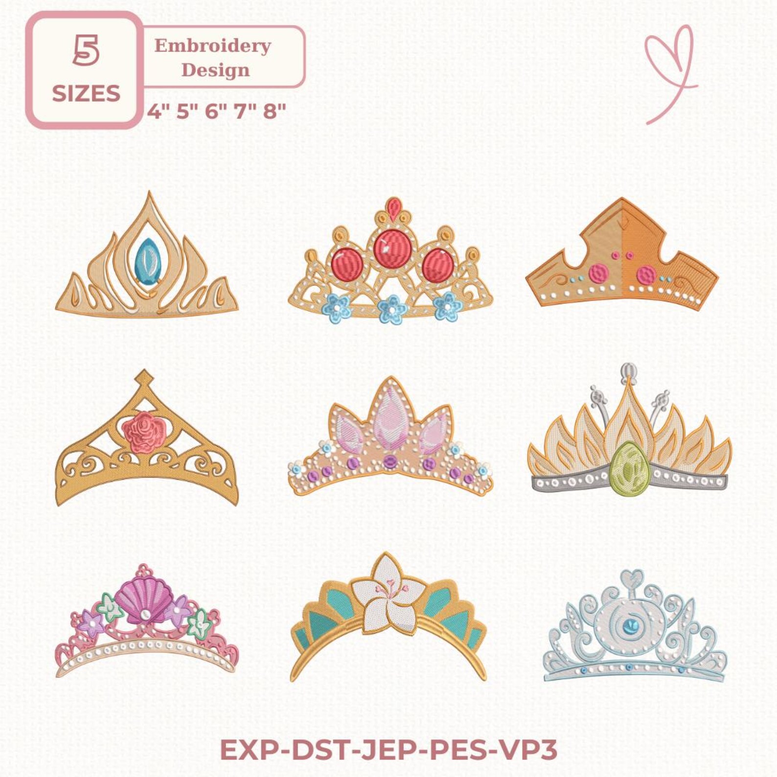 Princess Tiara Machine Embroidery Bundle, Royal Tiara Embroidery File ...