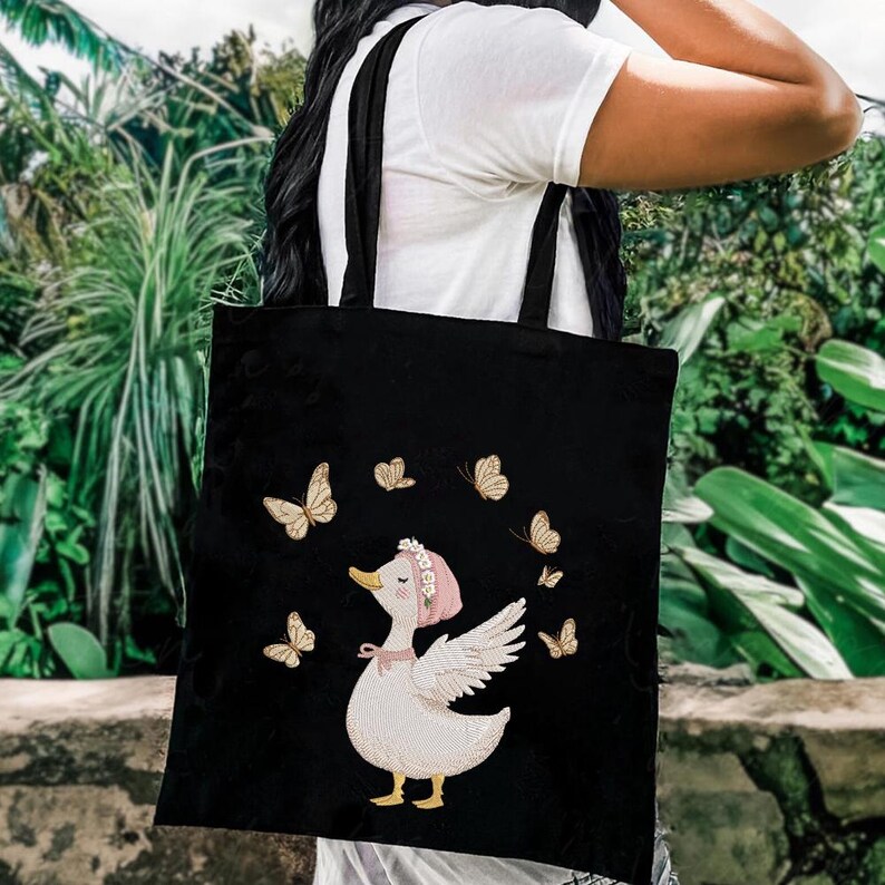 Goose Embroidery Design, Vintage Goose With Butterflies, Cottagecore ...