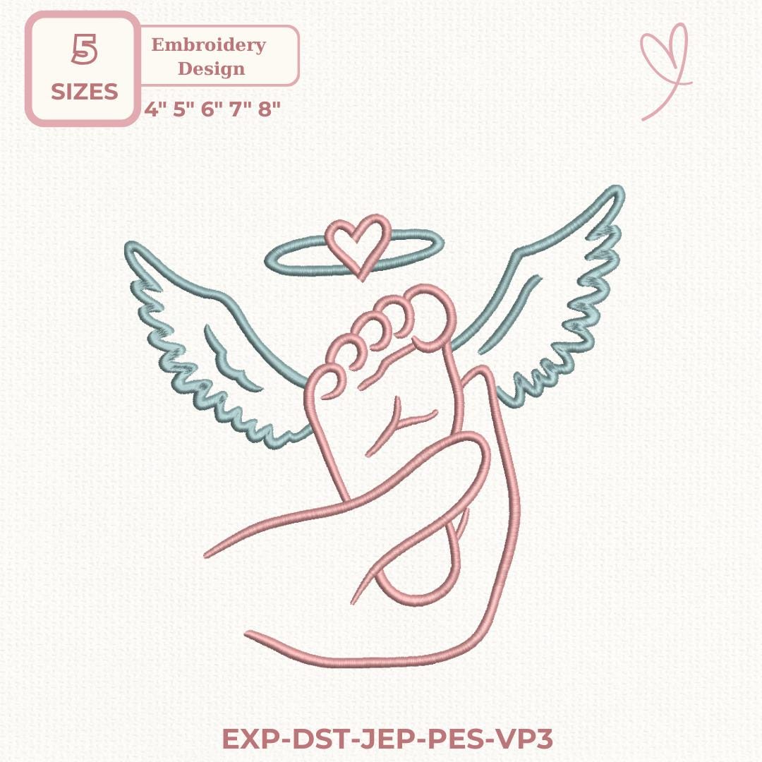 Baby Angel Footprint Embroidery Design, Infant Loss Memorial Line Art ...