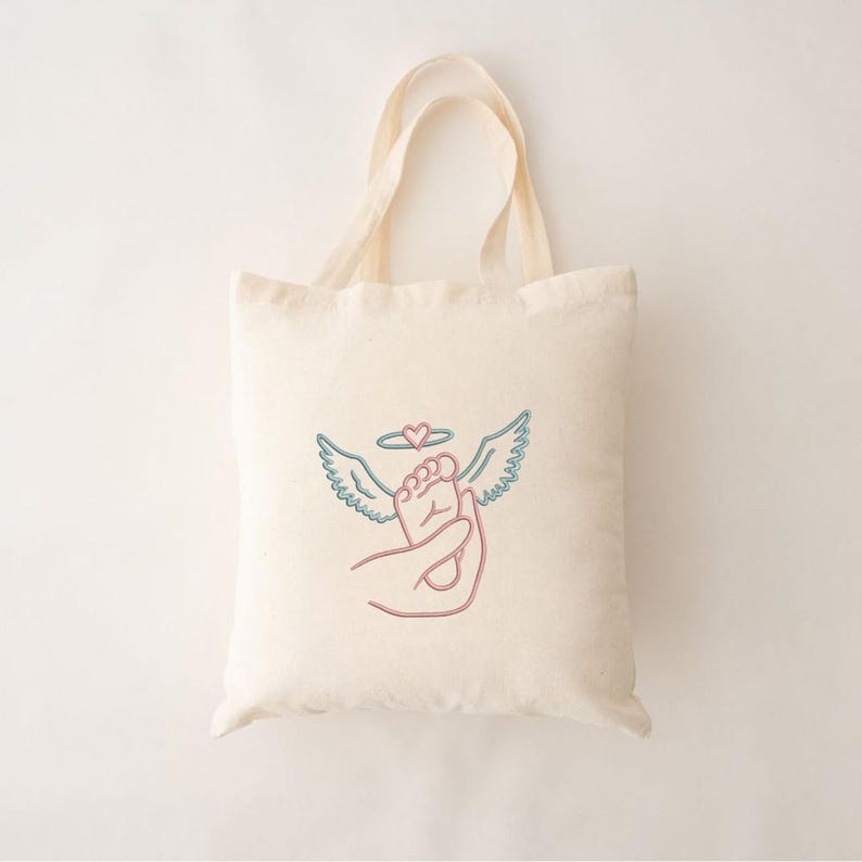 Baby Angel Footprint Embroidery Design, Infant Loss Memorial Line Art ...