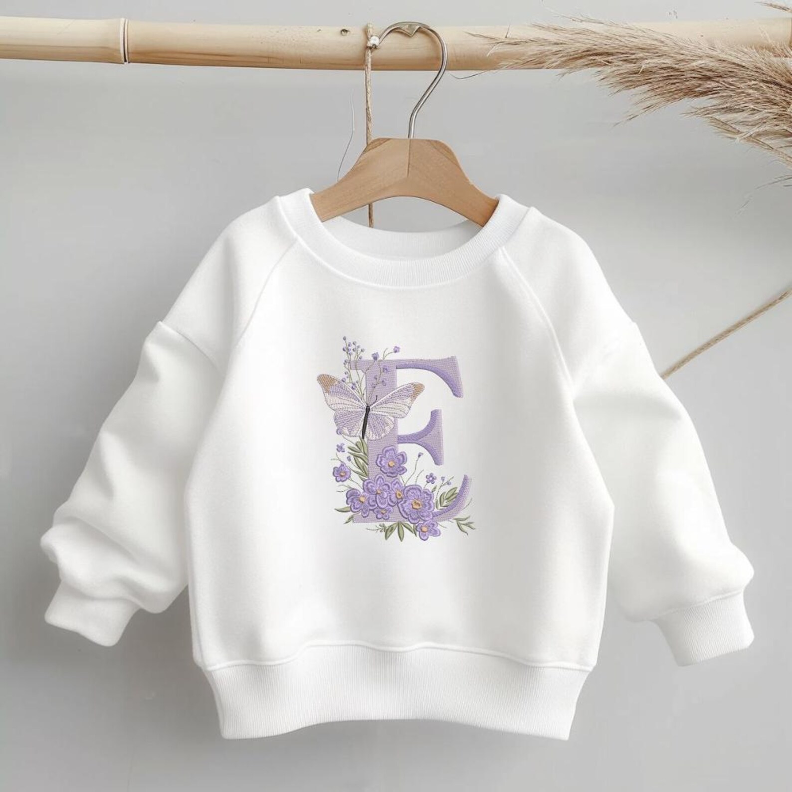 Monogram Letter E Embroidery, Floral Alphabet With Butterfly, Name ...