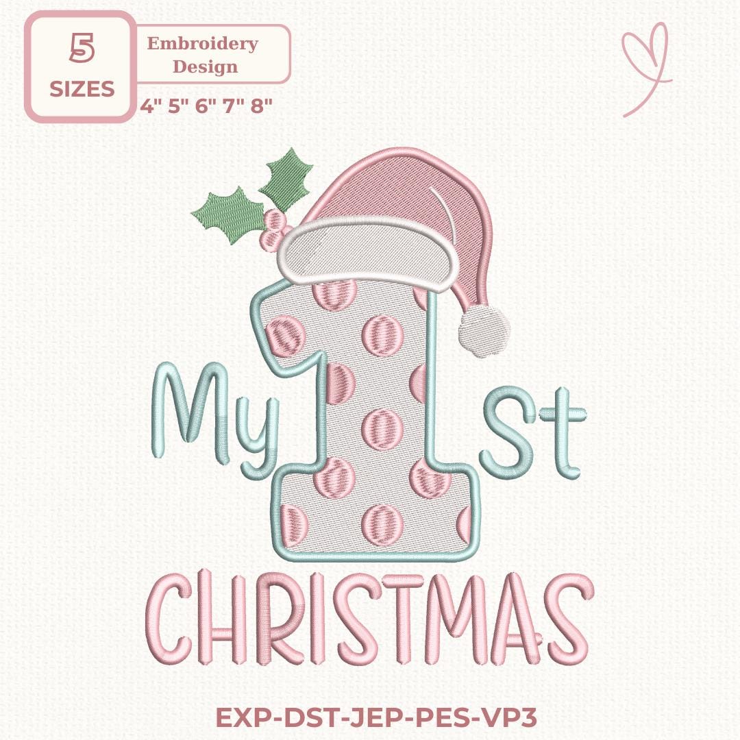 My First Christmas Embroidery Design, Baby 1st Christmas Pattern, Cute ...