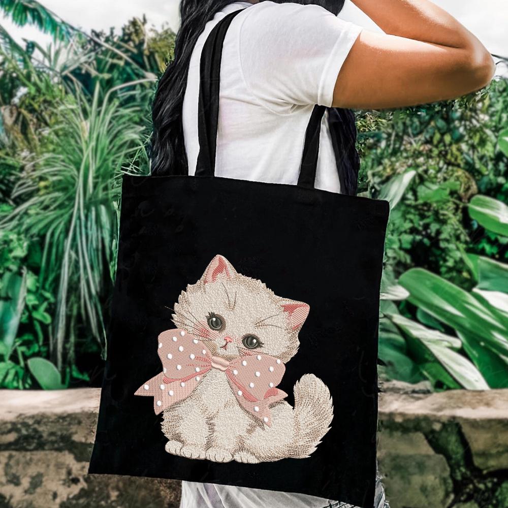 Cat Embroidery, Kitten Embroidery Design, Cute Cat With Bow, Machine ...