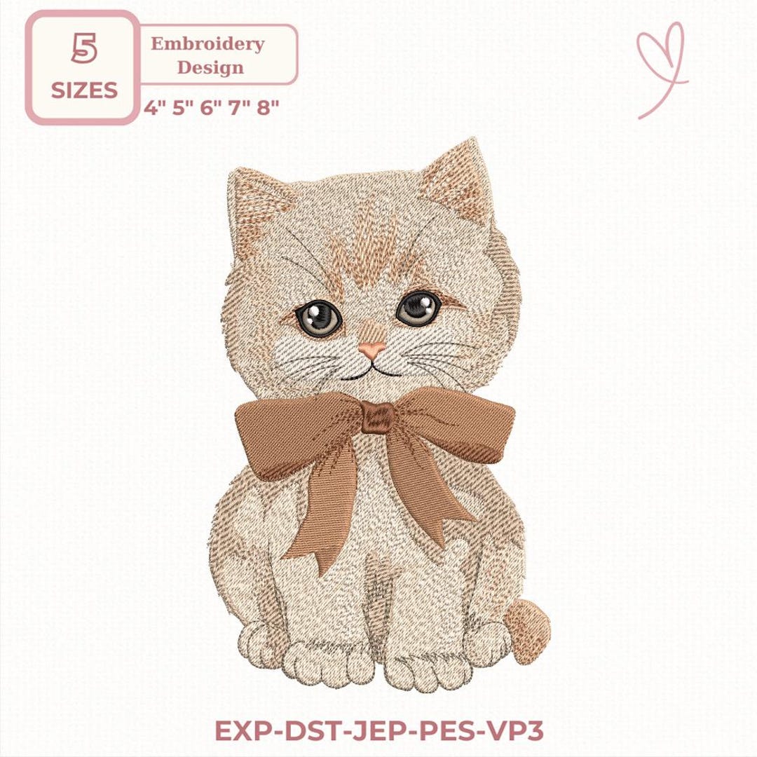 Cute Kitten Embroidery Design, Baby Cat With Bow Machine Embroidery ...
