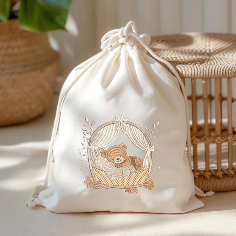 Teddy Bear Embroidery Design – Sleeping Baby Bear in Basket, Nursery ...