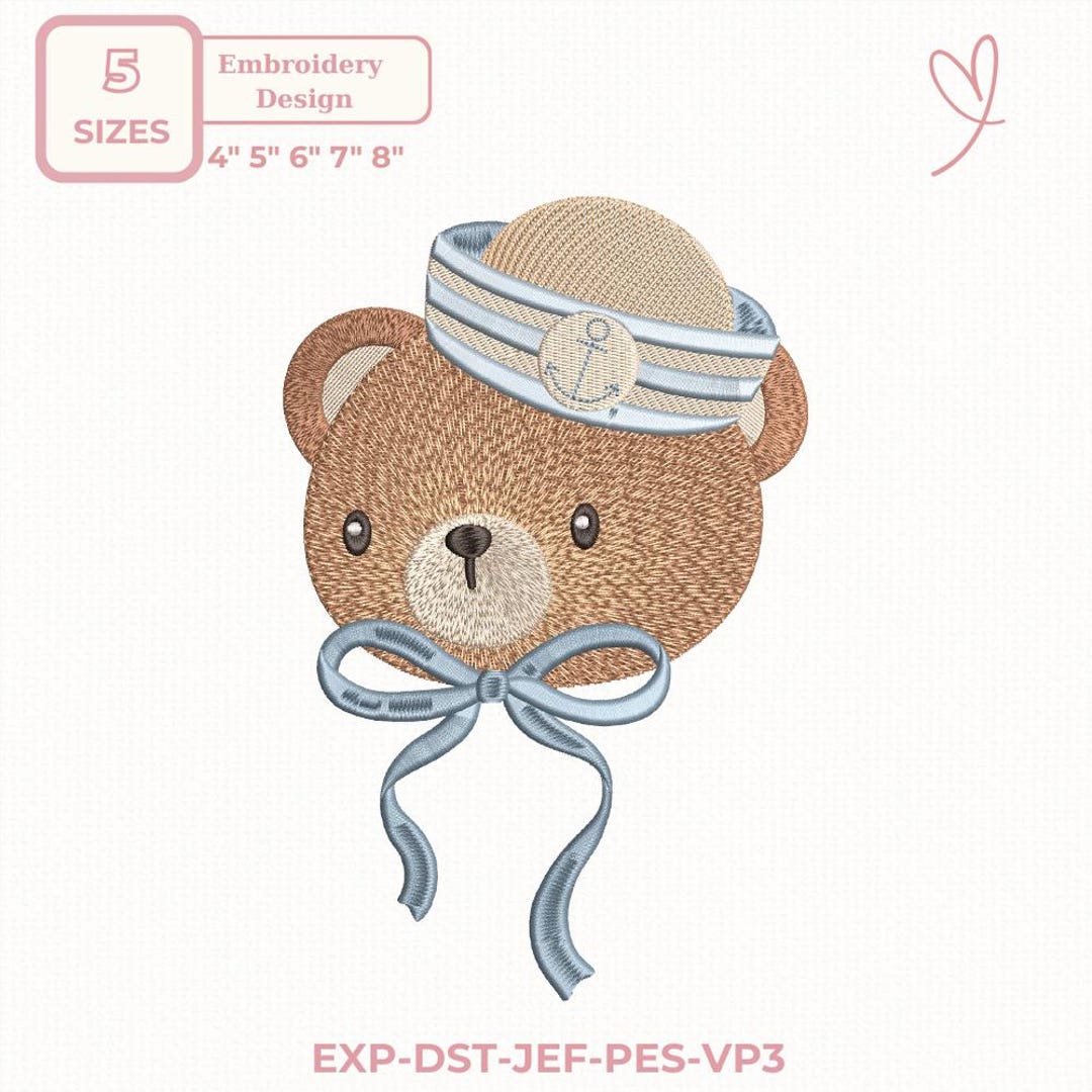 Teddy Bear Head Embroidery – Cute Bear With Bow, Baby Shower Gift, 5 ...