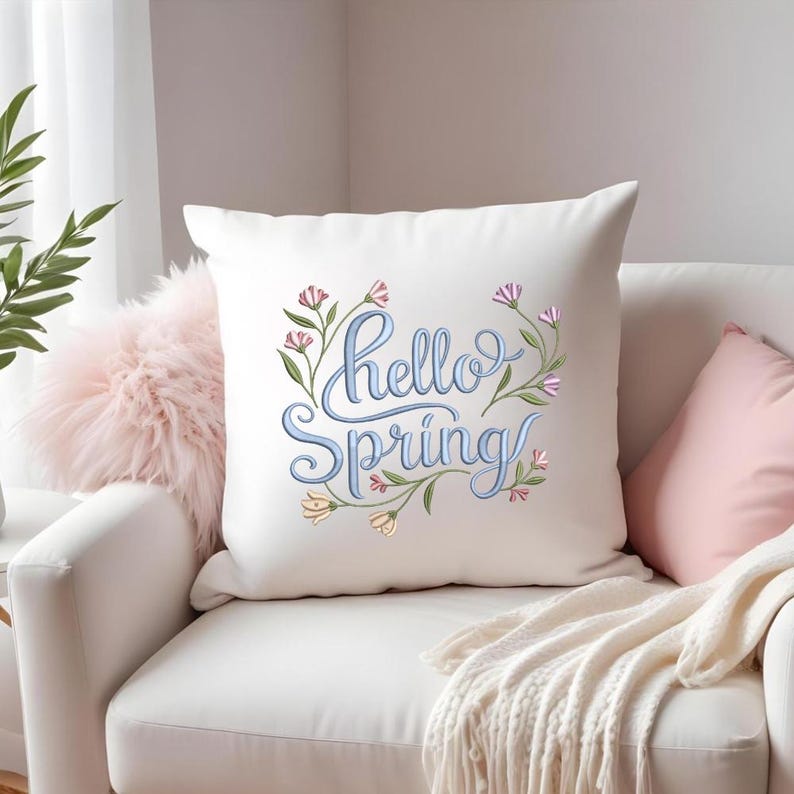 Hello Spring Embroidery Design, Floral Spring Machine Embroidery ...