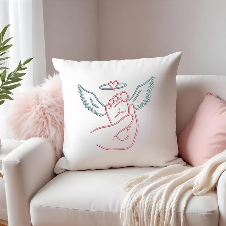 Baby Angel Footprint Embroidery Design, Infant Loss Memorial Line Art ...