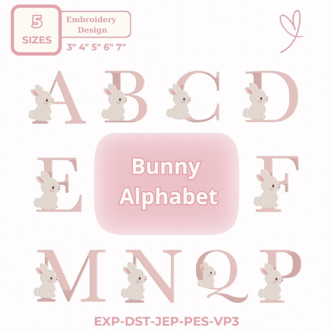 Embroidery Alphabet Design – Bunny Alphabet Monogram Letters A-Z, Cute ...