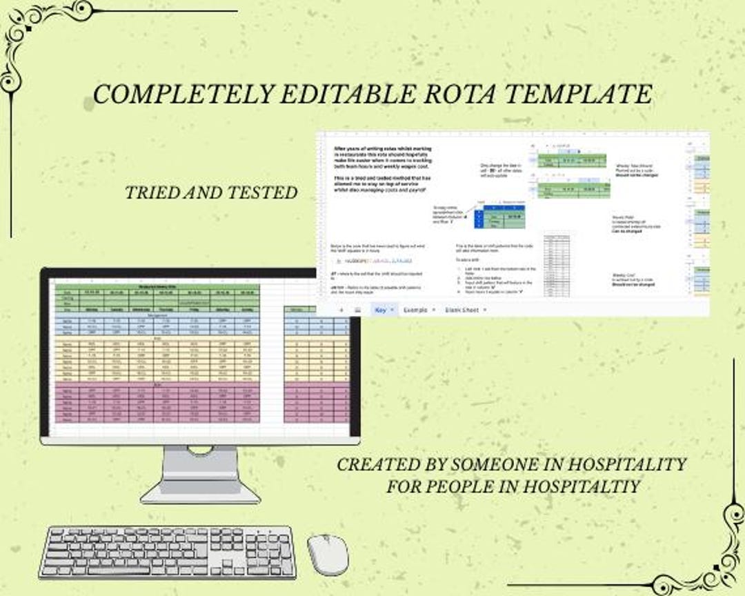 RESTAURANT ROTA TEMPLATE - Excel, Google Sheets, Hospitality, Shift ...