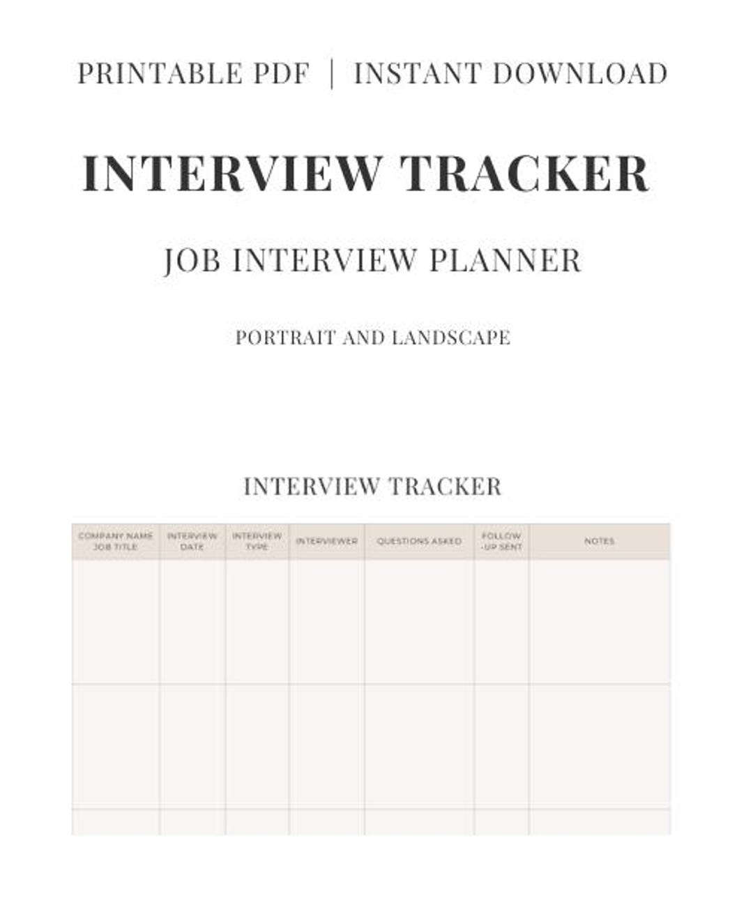 Interview Tracker Printable | Job Interview Planner PDF | Career ...