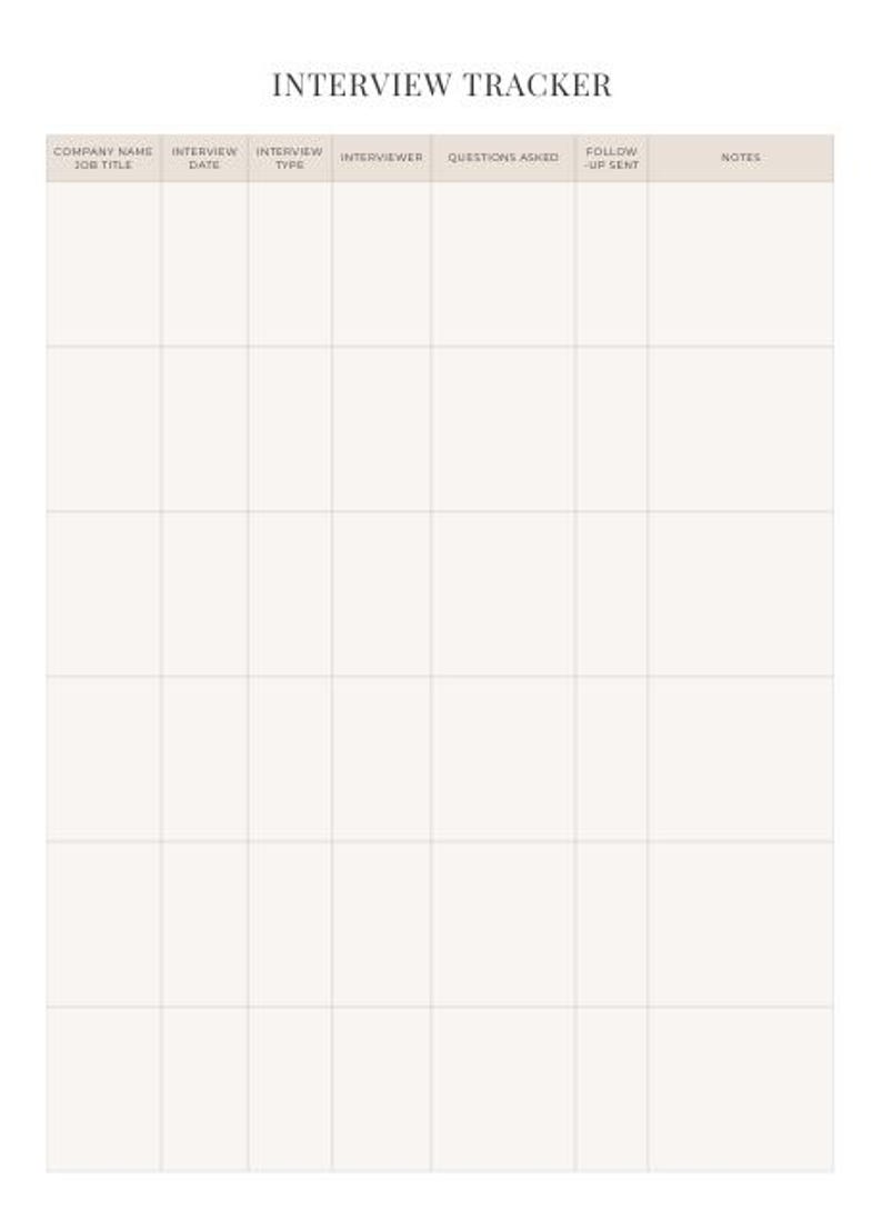 Interview Tracker Printable | Job Interview Planner PDF | Career ...