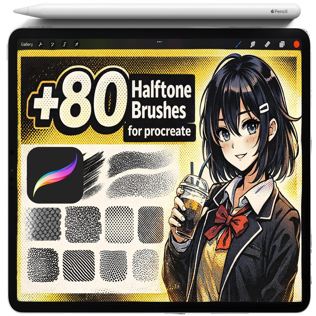 Procreate Halftone Brushes, Crosshatch Brush Set, Procreate Line Art ...