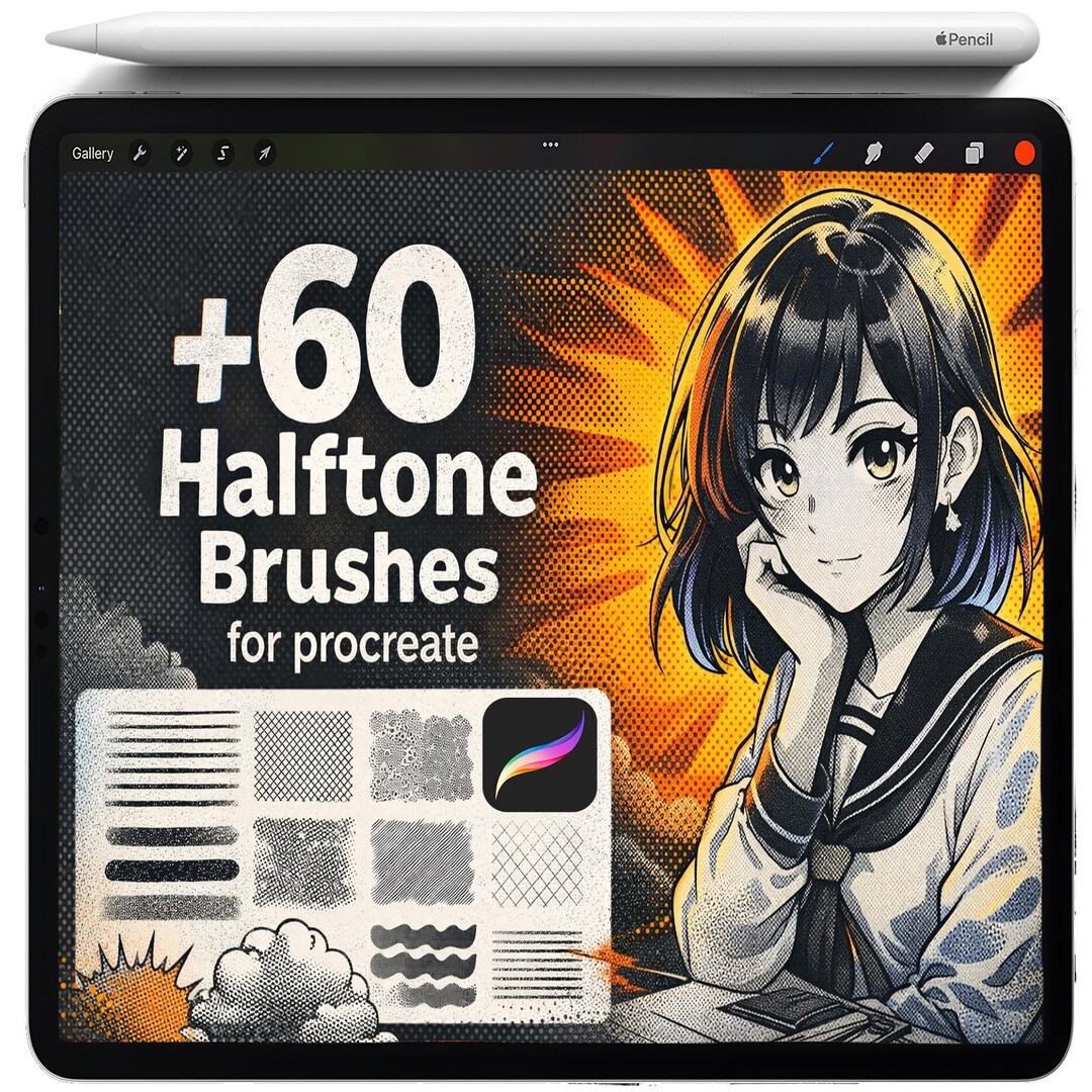 Procreate Halftone Brushes, Crosshatch Brush Set, Procreate Line Art ...