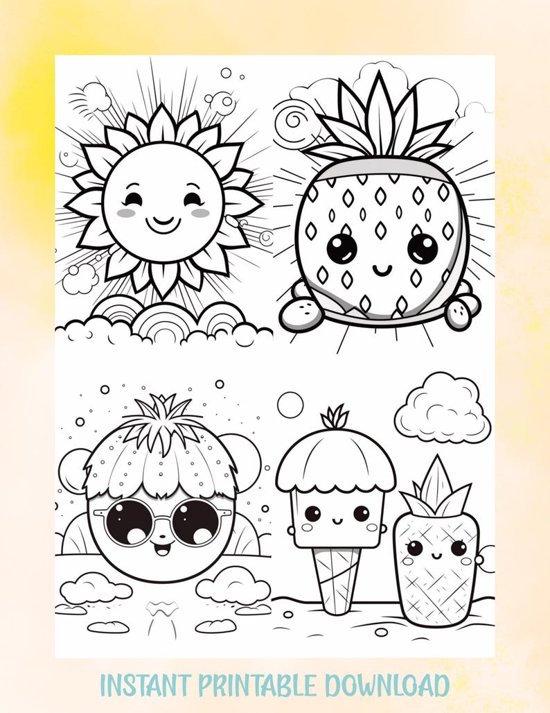 Kawaii Beach Vibes Coloring Book Printable PDF | Cute Summer Coloring ...
