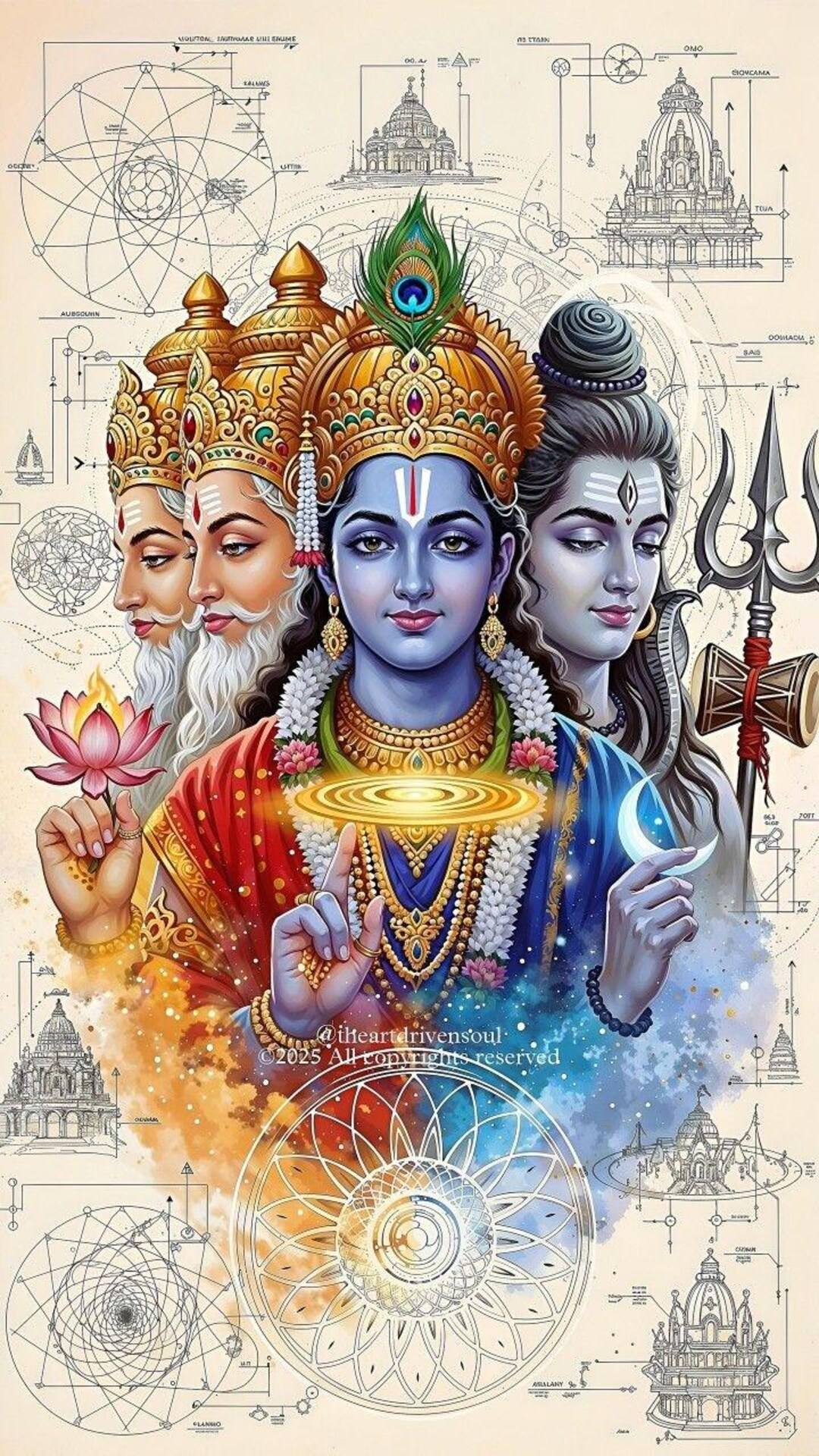 Trimurti Hindu Deities Poster | Framed Poster - Etsy
