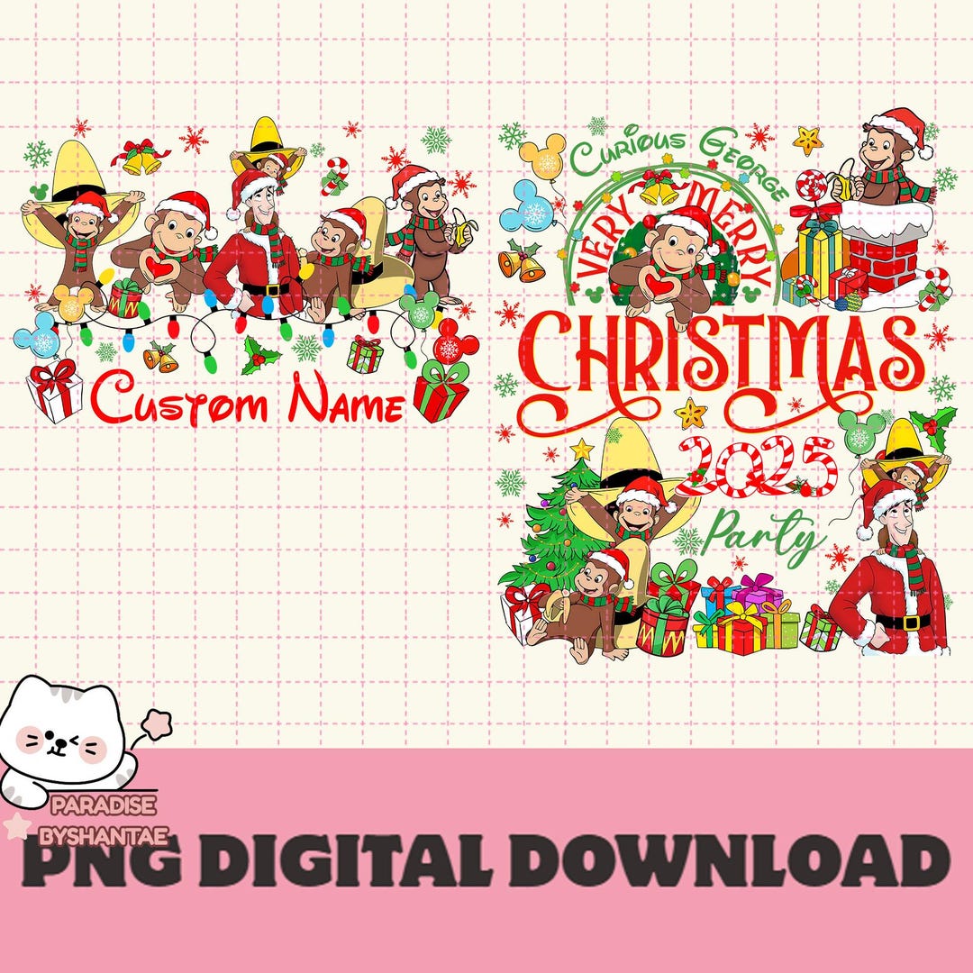 Personalized Curious George Christmas PNG Download, Curious George Very ...