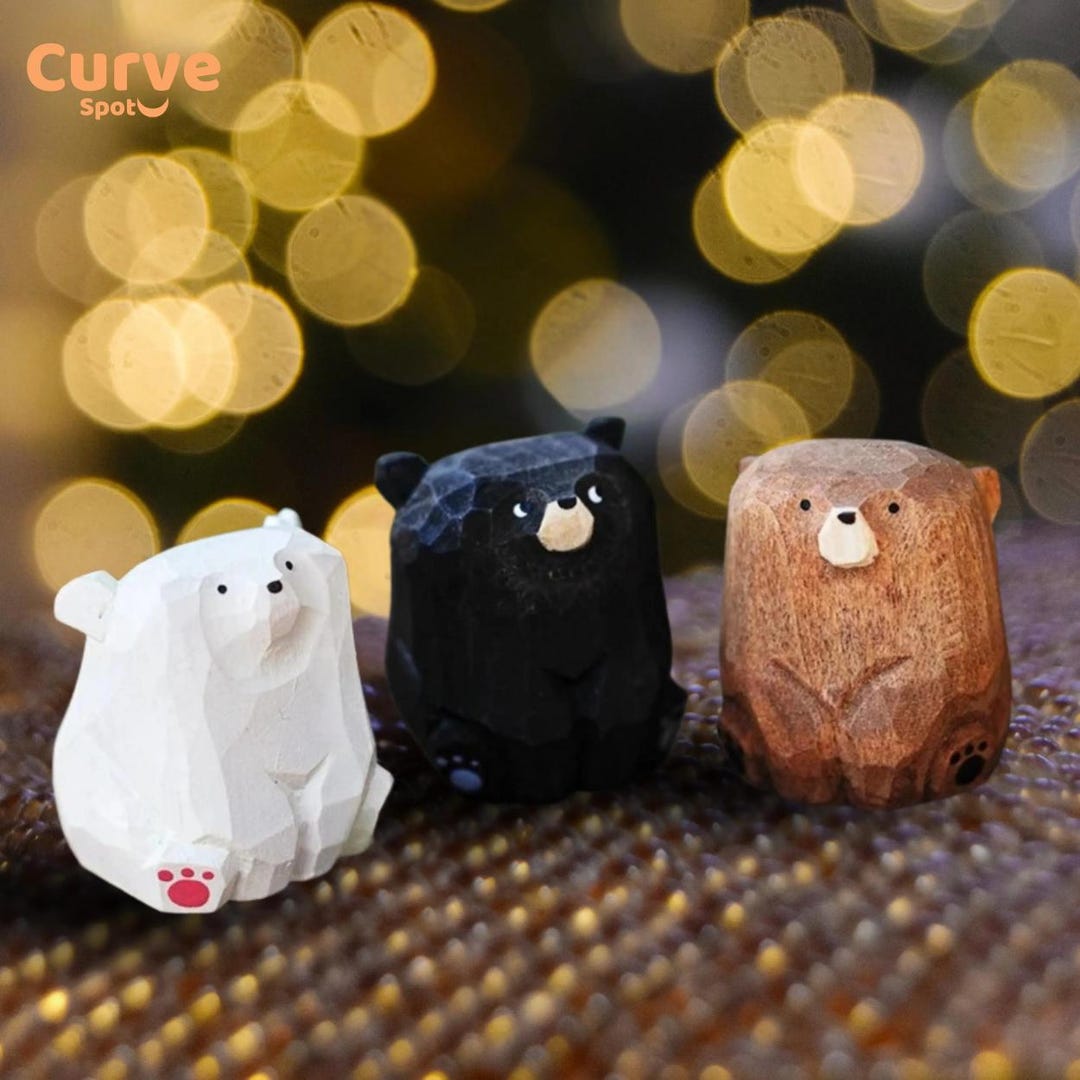 Cute Bear Wooden Figurines – Handcrafted Wooden Animal Decor, Bear ...