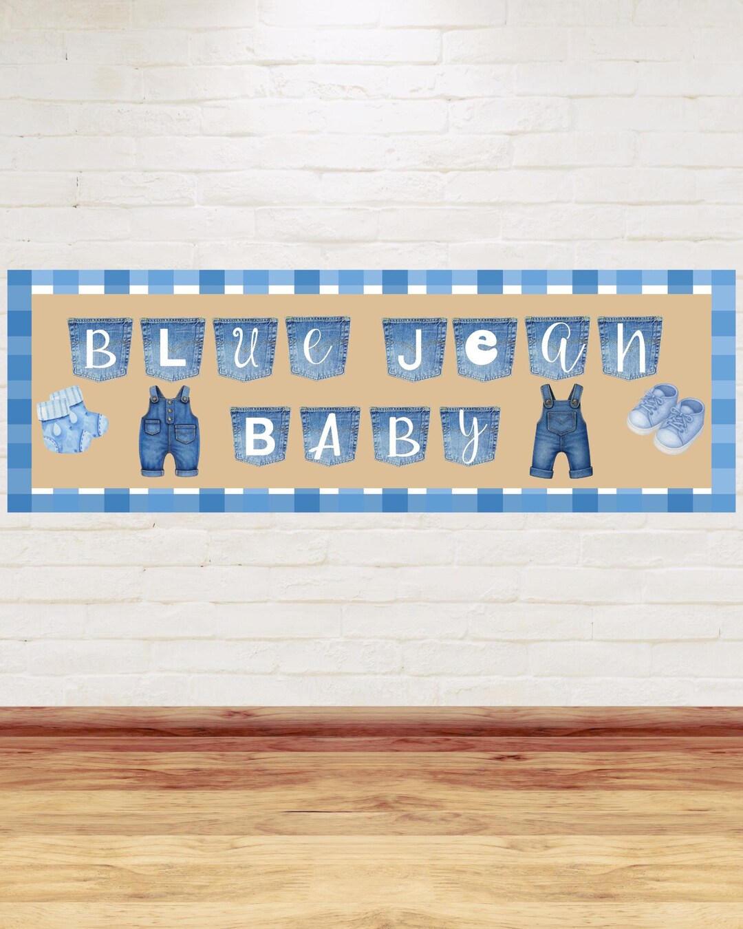 Blue Jean Baby Shower Banner, Rustic Denim Backdrop (2x6 Ft, Digital ...