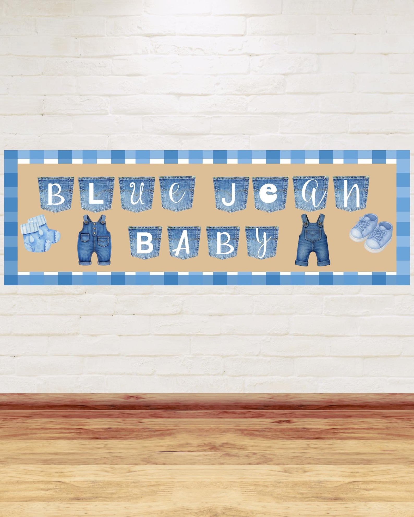 Blue Jean Baby Shower Banner, Rustic Denim Backdrop (2x6 Ft, Digital ...
