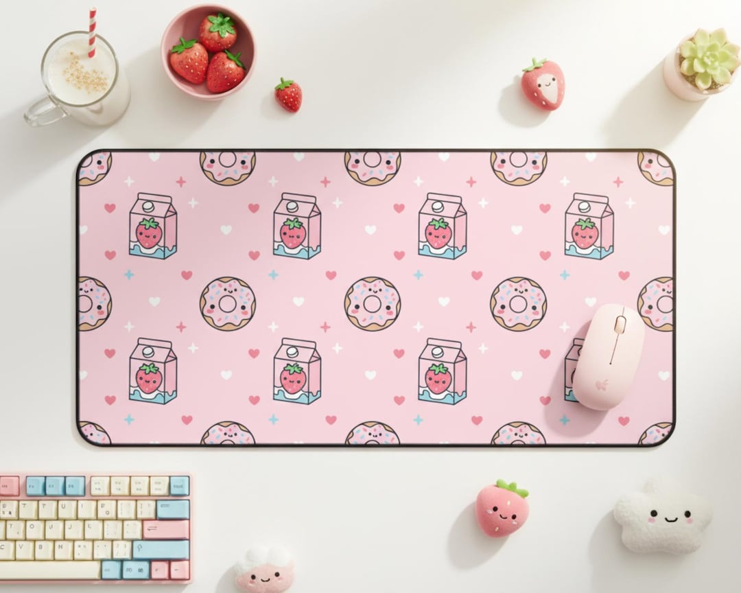 Kawaii Strawberry Desk Mat, Pastel Desk Accessories - Etsy