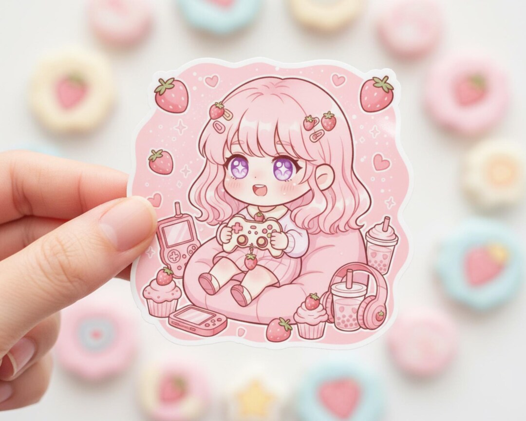 Kawaii Strawberry Gamer Sticker - Etsy
