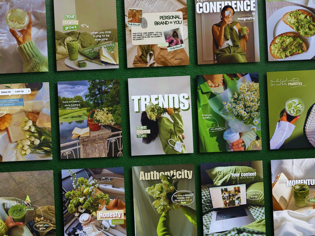 Green Aesthetic Canva Instagram Templates | Matcha Core Business Quotes ...