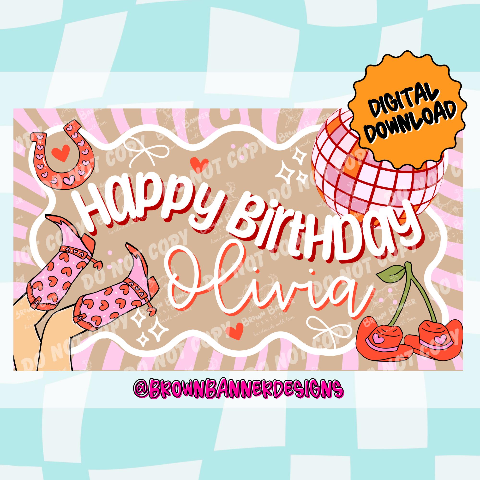 Disco Cowgirl Nashville Birthday Banner Template | Editable Canva ...